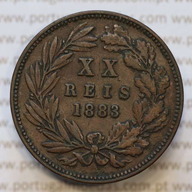 MQ.4D.AG.L1.07.02.W - Moeda 20 Réis Bronze (XX Réis) 1883 (MBC) - Rei D ...