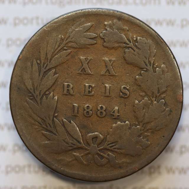 MQ.4D.AG.L1.07.03.ZA - Moeda 20 Réis Bronze (XX Réis) 1884 (BC) - Rei D ...