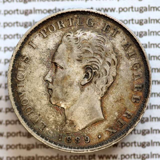 MQ.4D.AG.L1.12.22.B4 - 500 réis 1889 prata D. Luis I, moeda de cinco ...