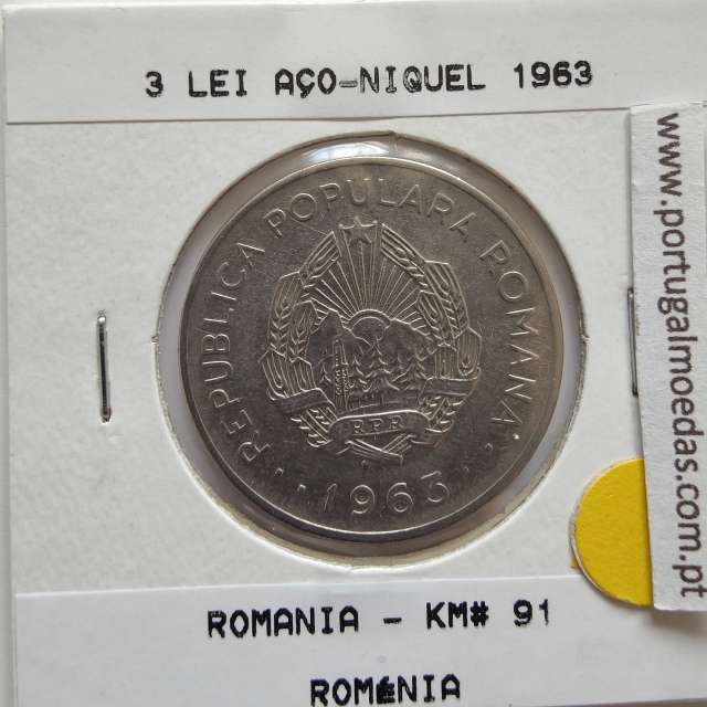 WC.EP.RM.091.1963.C - Roménia 3 Lei 1963 Aço-níquel, World Coins ...
