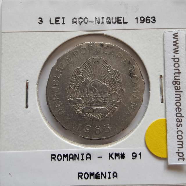 WC.EP.RM.091.1963.F - Roménia 3 Lei 1963 Aço-níquel, World Coins ...