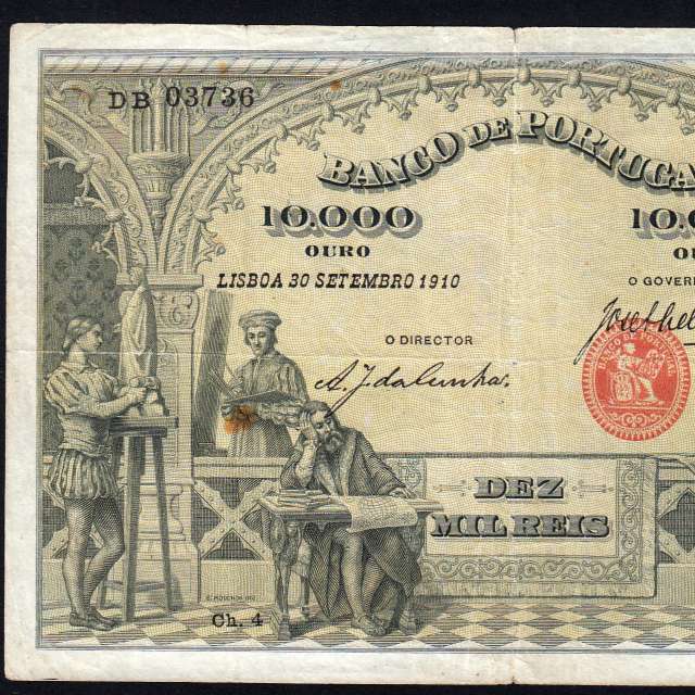 NT.PT.MQ.10.ch4 - Banknote of 10.000 Reis 1910, 10000 Reis 09/30/1910 ...