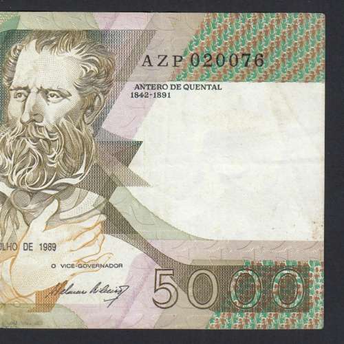 NT.PT.175.A8 - Banknote 5000 Escudos 1989 Antero de Quental, 6-7-1989 ...