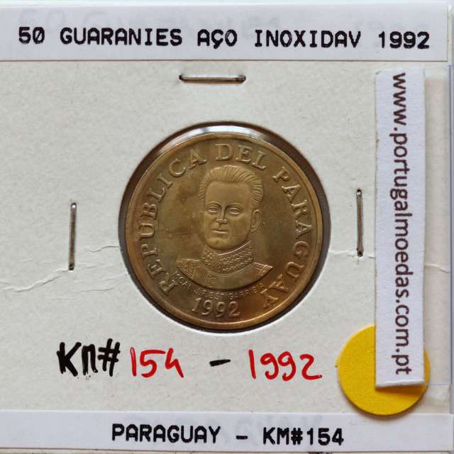 WC.AM.PY.0154.1992.A1 - Paraguai, 50 Guaranies 1992 Aço Inoxidavel ...