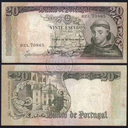NT.PT.62.BZL.70865 - Nota de 20 Escudos 1964 Santo António, 20$00 26/05 ...